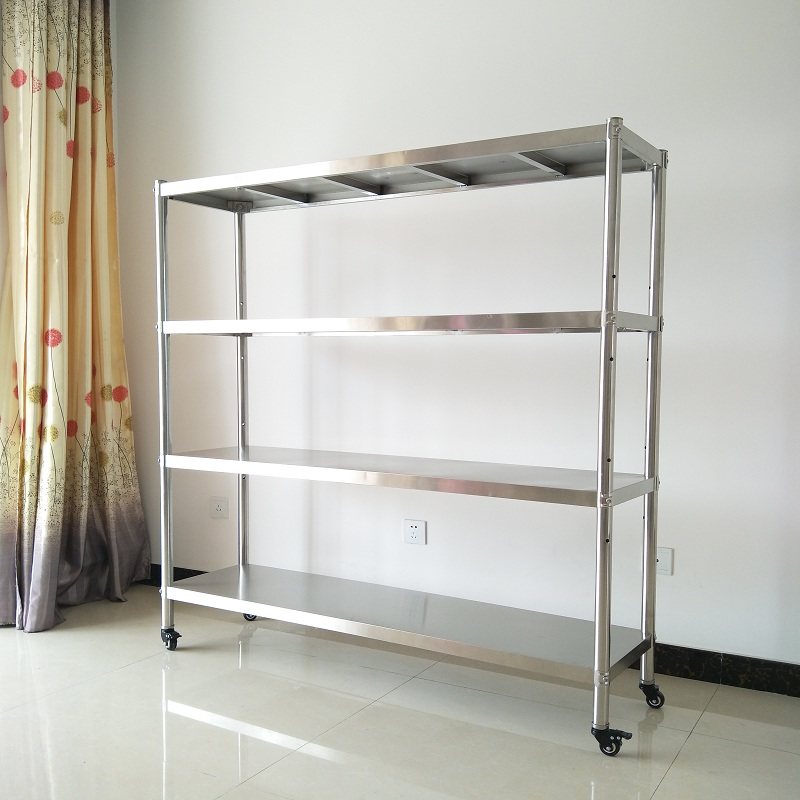 厨房置物架不锈钢家用储物货架四层带轮微波炉架子酒店整理架定制_虎窝淘