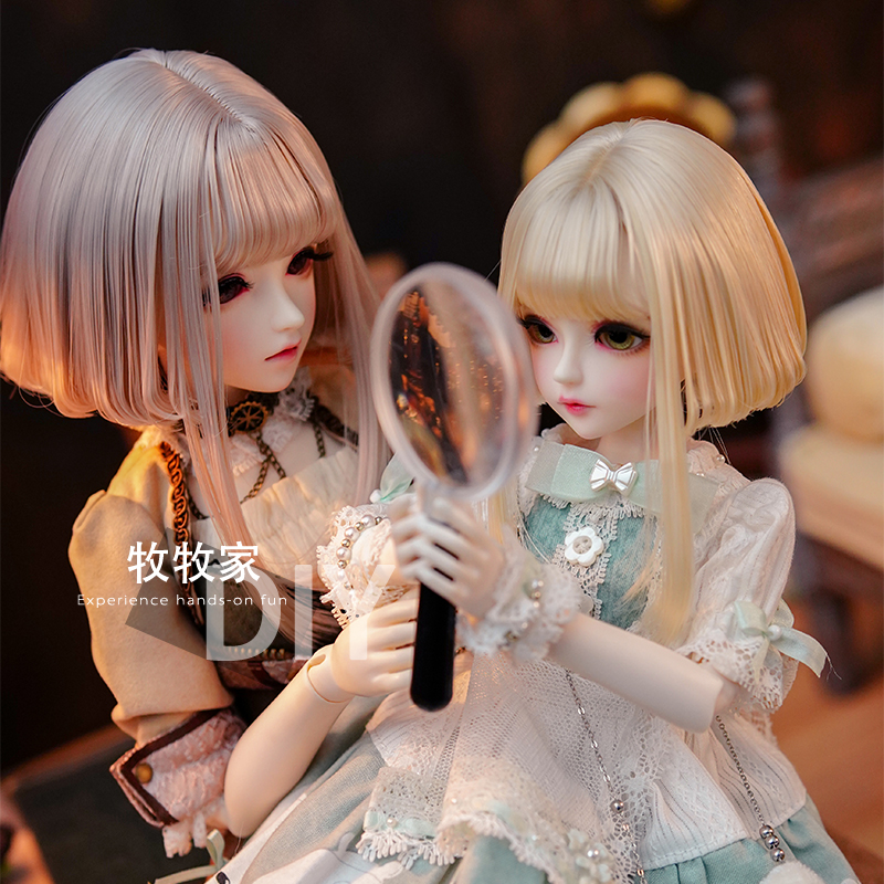 bjd VOLKS SD DDMDD 1/3 1/4气质少女发百搭款梨花头手改毛假发_虎窝淘