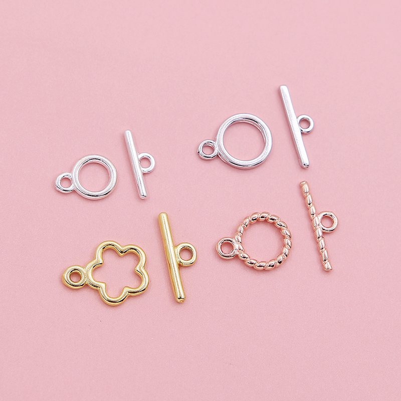 S925纯银圆形麻花爱心OT扣子DIY饰品珍珠扣圆环圆形收尾扣手链扣_虎窝淘