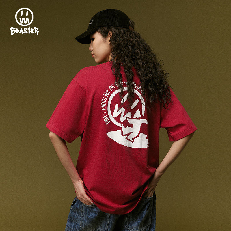 BEASTER小恶魔鬼脸男士短袖t恤男夏季新款白色上衣美式潮牌情侣装_虎窝淘