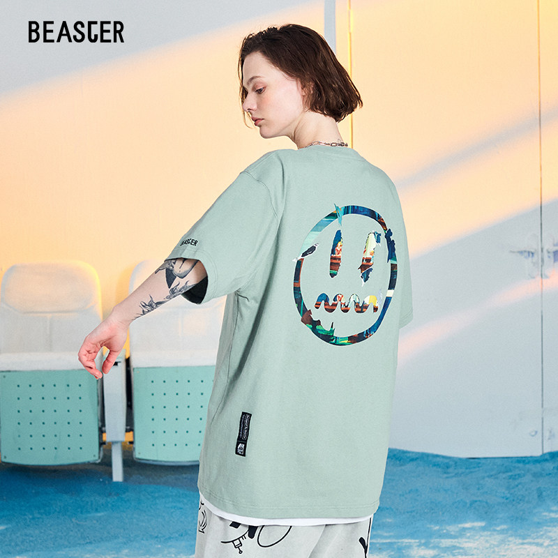 BEASTER小恶魔红色鬼脸情侣潮牌油画重磅短袖T恤男潮流设计感T恤_虎窝淘