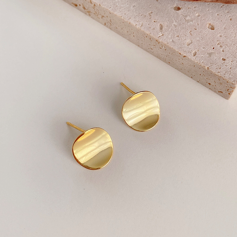 925纯银圆片耳钉女2022新款气质耳扣时尚耳环ins轻奢金色温柔百搭_虎窝淘