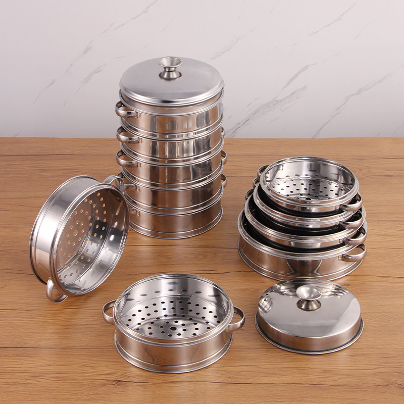 蒸笼不锈钢多层叠加圆形蒸屉商用小笼包蒸笼家用饺子蒸锅蒸包炉用_虎窝淘