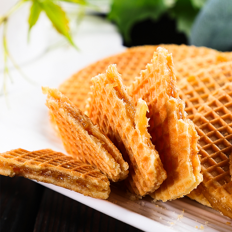 进口俄罗斯无蜂蜜焦糖夹心拉丝饼干华夫饼休闲零食品272g营养包装_虎窝淘