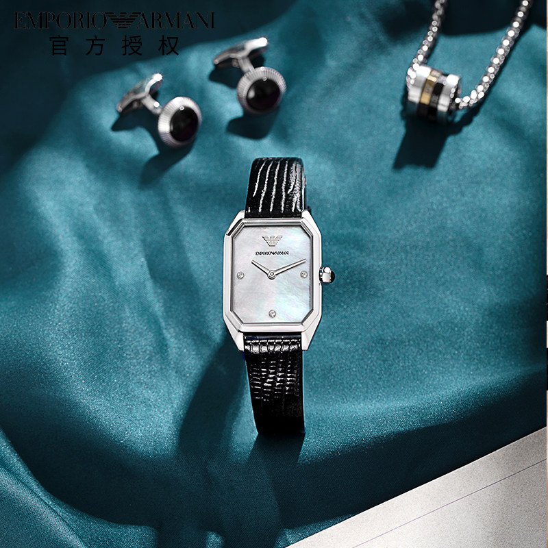 阿玛尼手表女士轻奢时尚复古贝母方盘石英女表官方正品AR11148_虎窝淘
