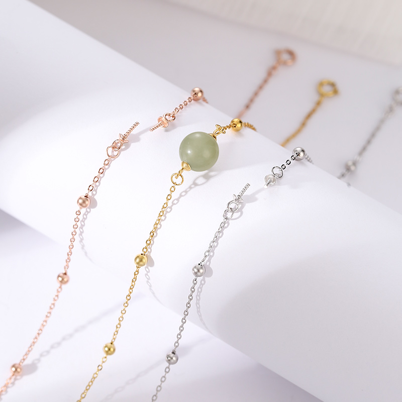 S925纯银手链女空托简约韩版DIY镶嵌蜜蜡琥珀绿松石珠子手链空托_虎窝淘