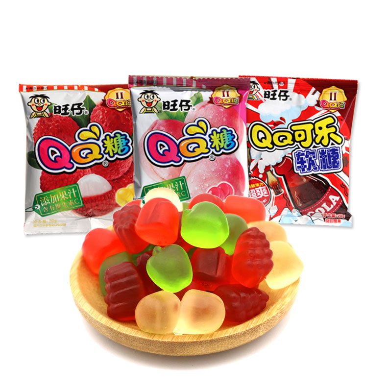 旺仔QQ糖20g*10包果汁软糖水蜜桃可乐荔枝味儿童橡皮糖网红零食_虎窝淘