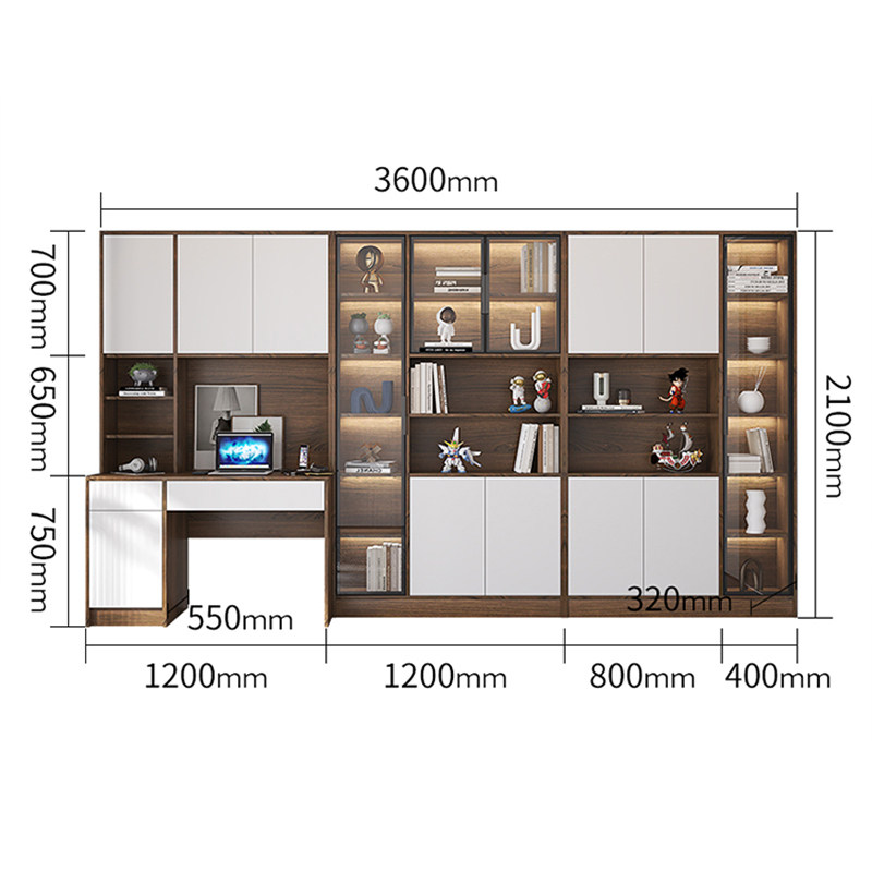 现代简约胡桃色书桌书柜书架一体组合书房靠墙储物柜置物架可定制_虎窝淘