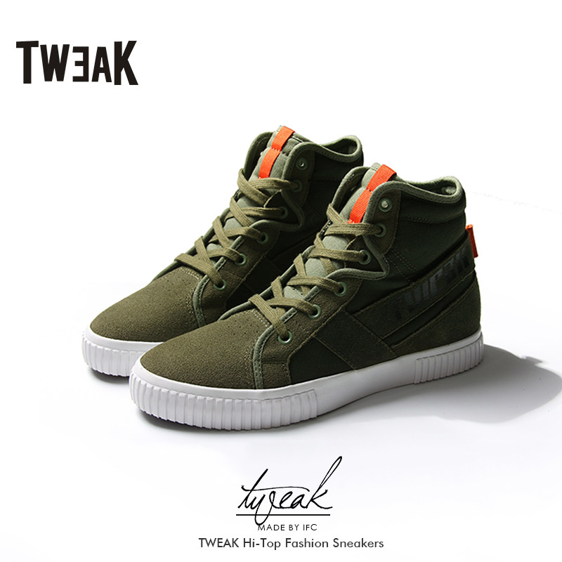 Tweak特威克春秋新款男鞋牛皮饰条拼接帆布高帮休闲板鞋男靴子_虎窝淘