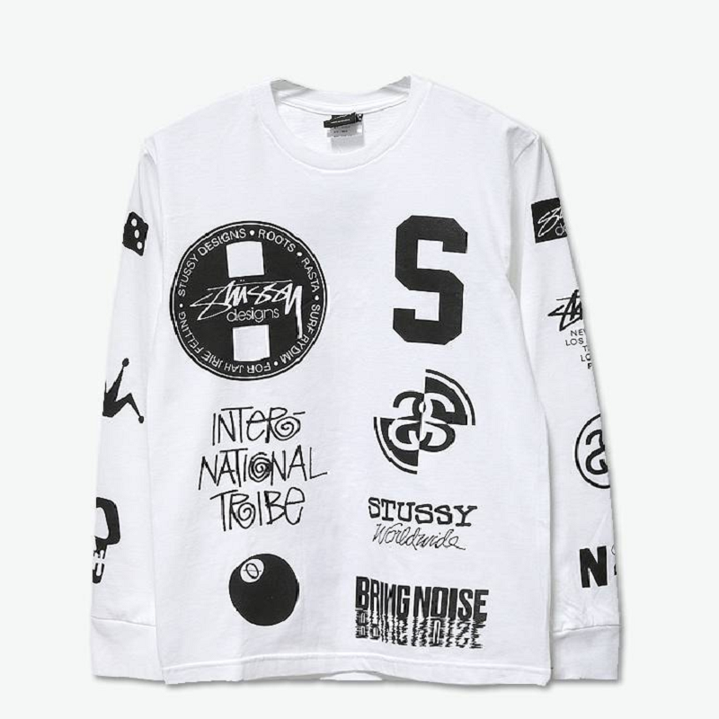 稀有款Stussy Dot Collage LS Tee多元素八球皇冠巡游串标长袖T恤_虎窝淘