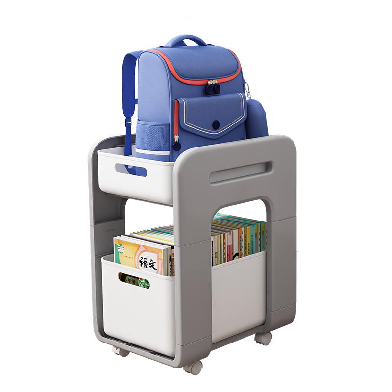 书包置物架可移动书架办公室桌下收纳盒书本放置神器带滑轮小推车_虎窝淘