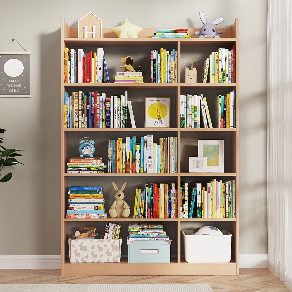 全实木客厅卧室儿童书架落地加深大容量整面满墙书柜置物架收纳柜_虎窝淘