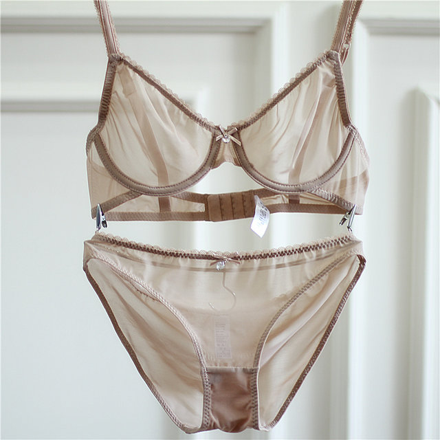 European and American women's black fully transparent bra set ultra ...