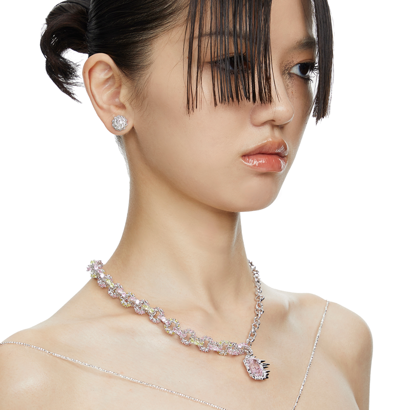 YVMIN尤目涟漪系列密镶宝石环拼接S925银项链_虎窝淘