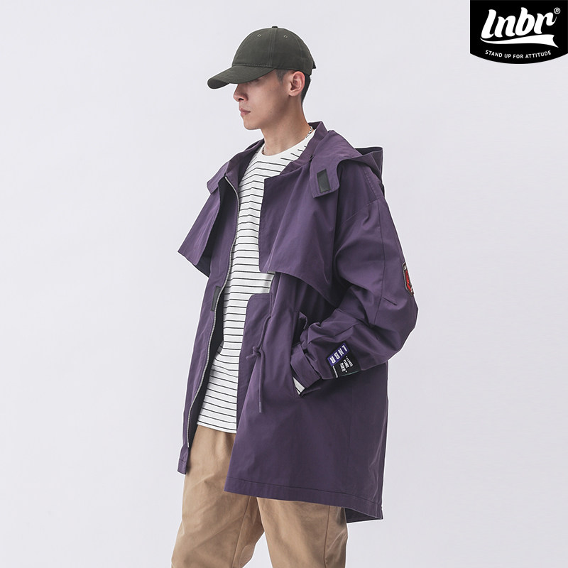 LNBR国潮拉链防风衣秋季冲锋衣宽松休闲可拆卸中长款连帽外套男女_虎窝淘