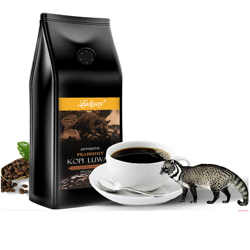 印尼LAKUN麝香猫黑咖啡猫屎咖啡豆品质圆豆250g礼袋装官方旗舰店_虎窝淘