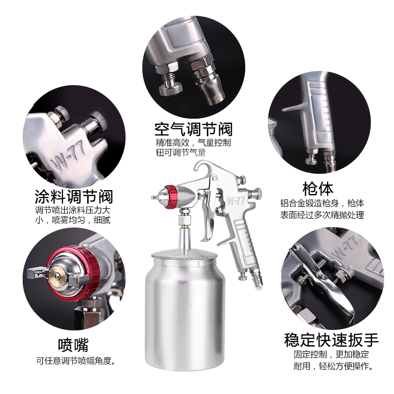w-77喷漆枪w77油漆喷枪气动雾化w71涂料专用的气泵喷枪补漆喷壶罐_虎窝淘