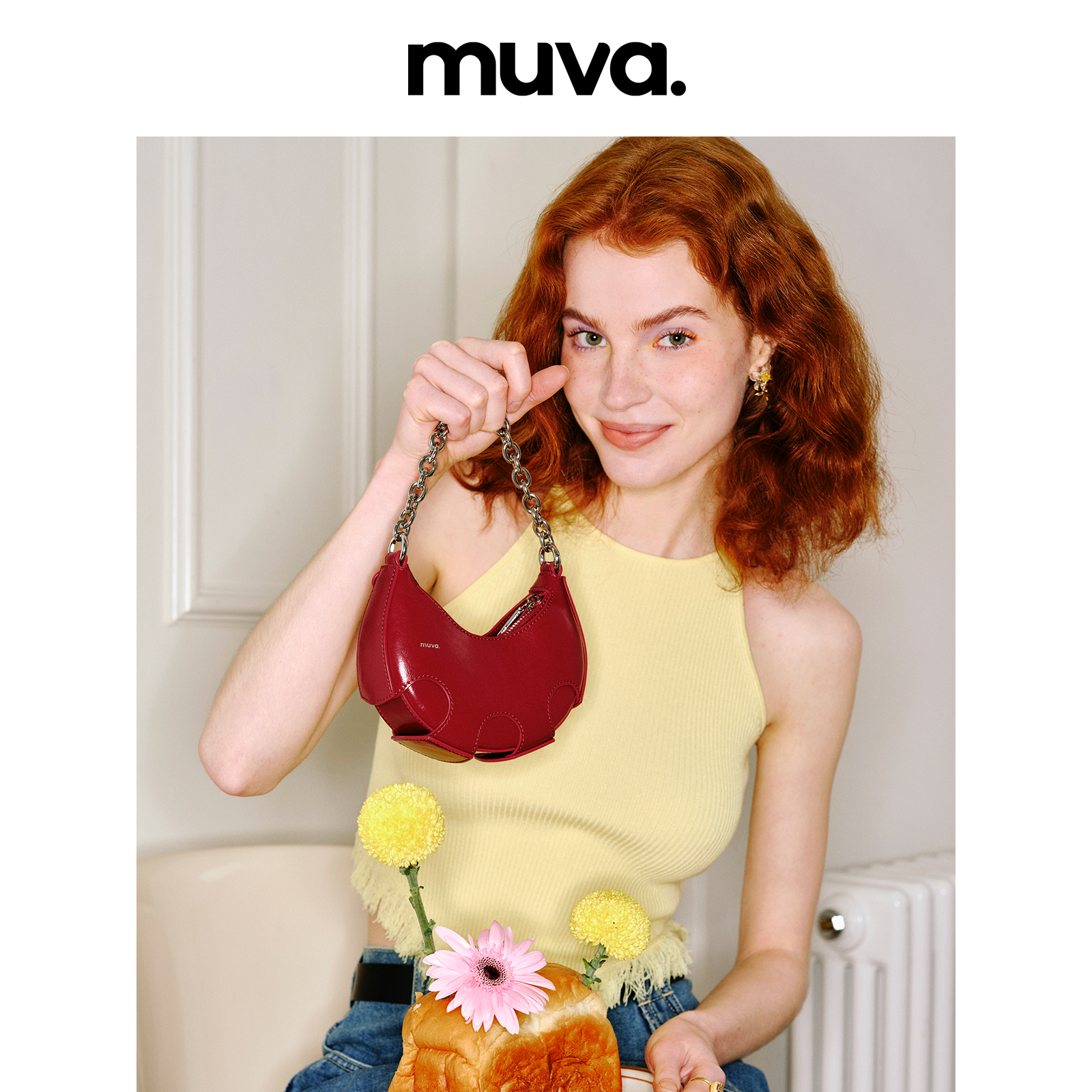 MUVA原创月牙手提包女银色高级感小众2023链条包新款斜挎小包包_虎窝淘