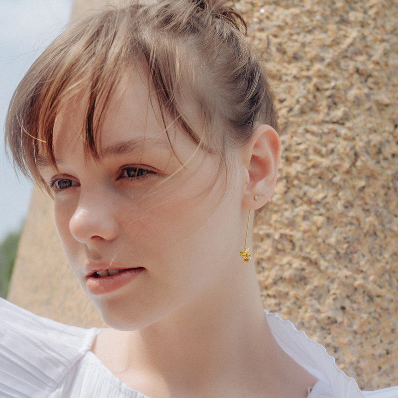 OOAK童年回忆灵动锆石可旋转风车千纸鹤小众高级感18K镀金耳环_虎窝淘