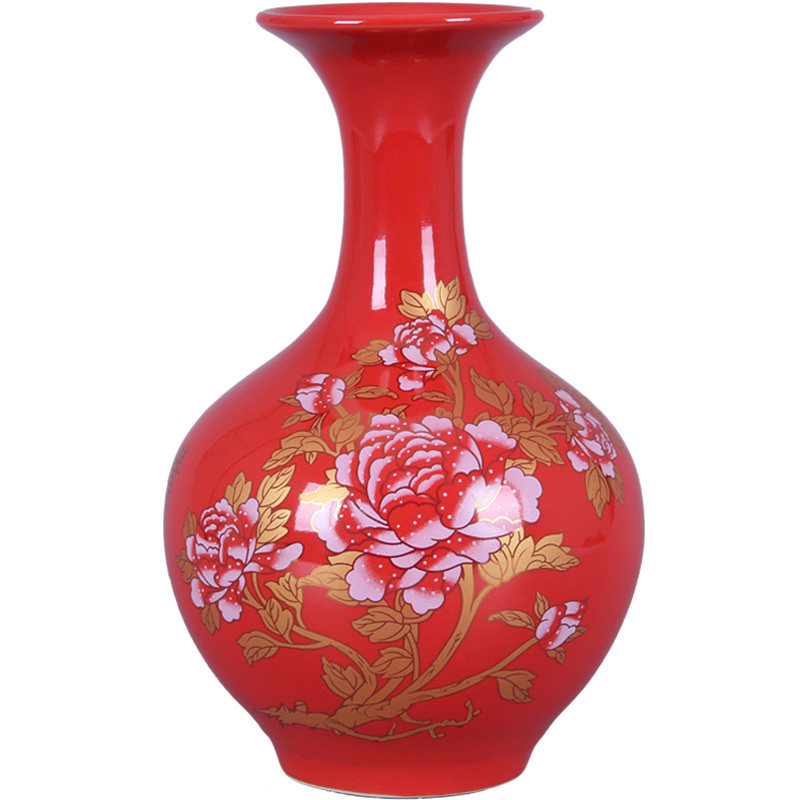 序强景德镇陶瓷花瓶大号中国红瓷器落地花瓶摆件婚庆家居摆设虎窝淘 5133