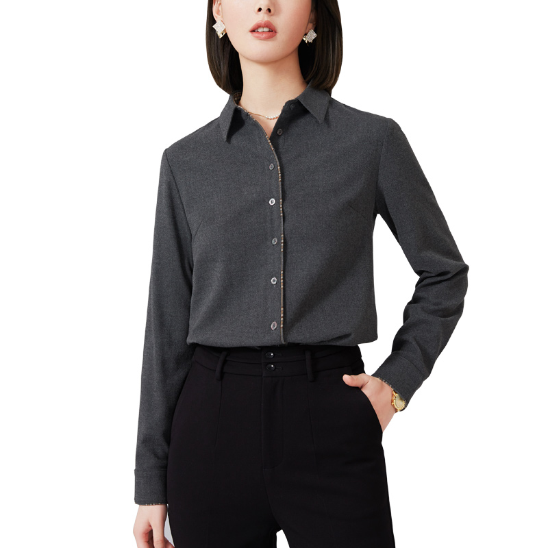 灰色磨毛衬衫女长袖春秋2022年新款内搭叠穿衬衣气质百搭职业上衣_虎窝淘