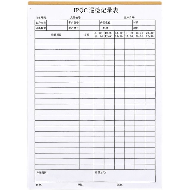 GM IPQC process inspection record table one, two, three -and -three ...