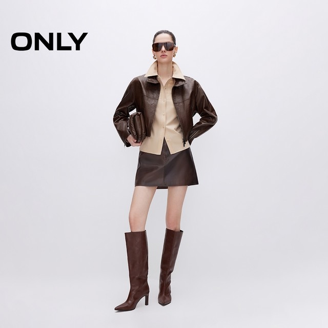 ONLY2025 autumn new retro trend cool lapel short loose leather jacket ...