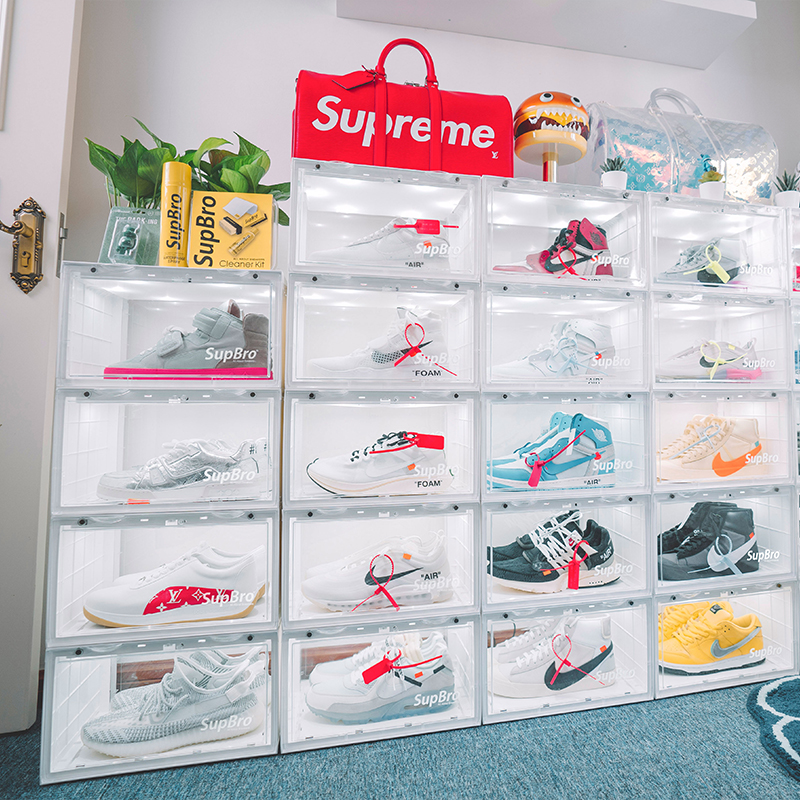 Supbro透明声控发光aj亚克力鞋盒网红收藏侧开LED展示收纳盒_虎窝淘