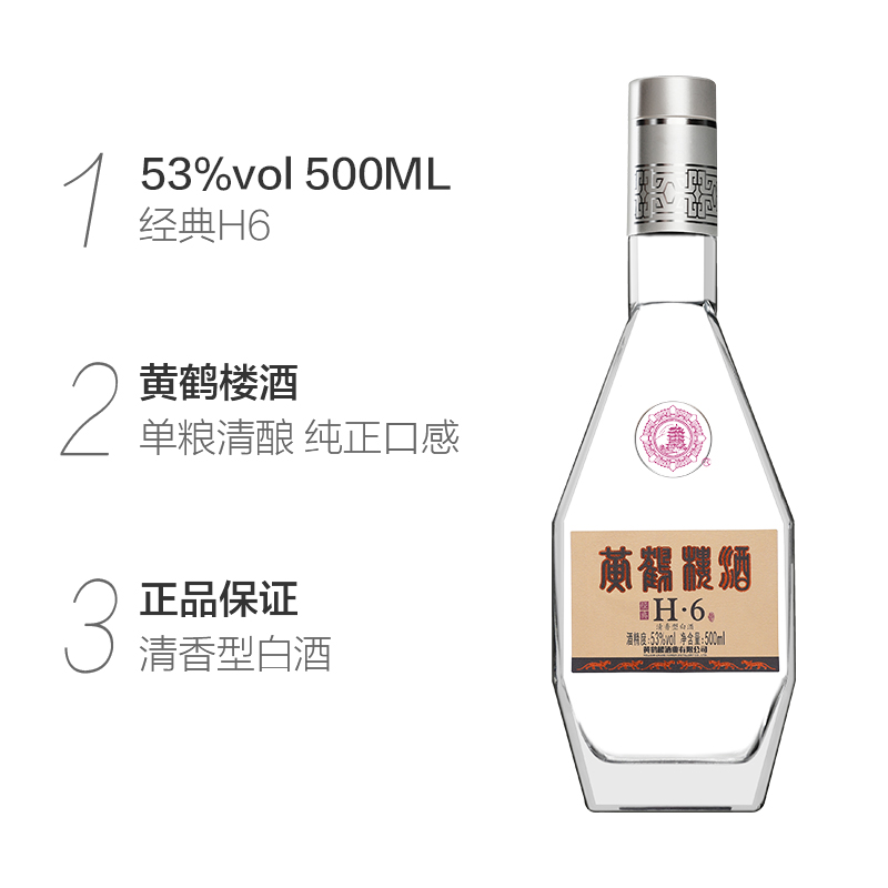 湖北黄鹤楼酒 53度经典H6 500ml*2瓶盒装国产清香型白酒礼袋_虎窝淘