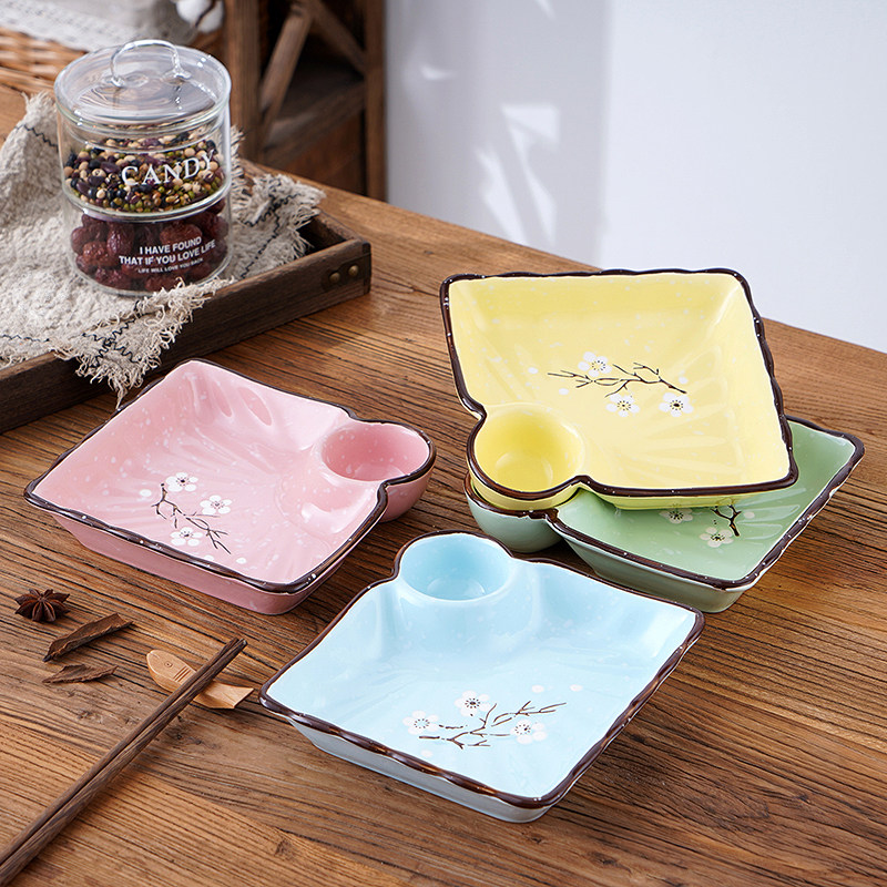 饺子盘小吃薯条碟陶瓷方形盘深盘子饭盘家用带醋碟餐具水饺盘菜盘_虎窝淘