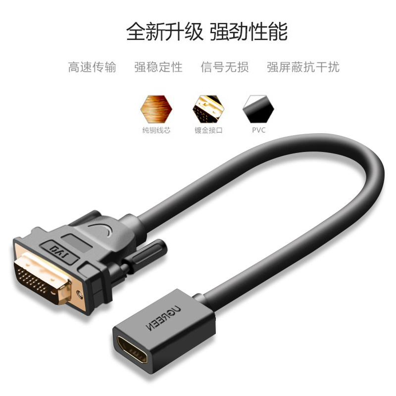 绿联 DVI转HDMI线公对母高清转接线双向互转短线hdmi转dvi24+1线_虎窝淘