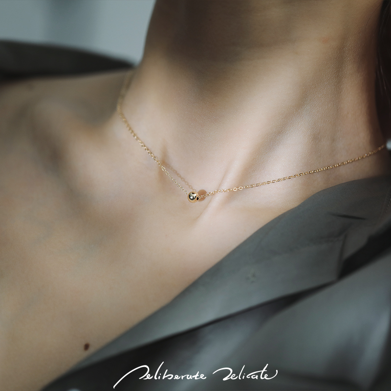 14k包金转运珠细颈链豆豆项链女气质轻奢小众锁骨链ins冷淡风简约_虎窝淘