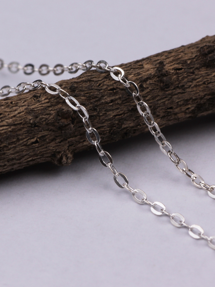 S925纯银半成品链O型项链1.2mm粗银饰DIY配件超细压光十字流苏链_虎窝淘