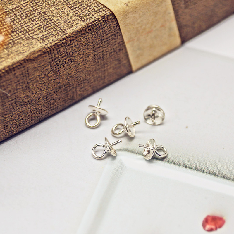 S925银配件 DIY饰品耳环材料手工制作珍珠圆盖帽耳坠吊坠帽盖_虎窝淘