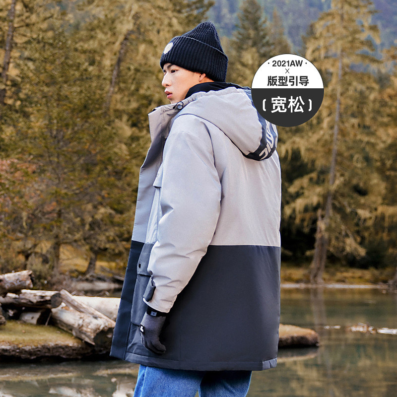 【清仓】Cabbeen卡宾男装休闲加厚羽绒大衣冬新款撞色拼接H_虎窝淘