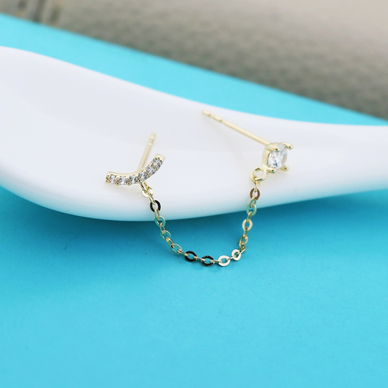 气质百搭~韩国纯10k14k黄金耳钉女满锆一字杆连线耳骨钉耳环耳饰_虎窝淘