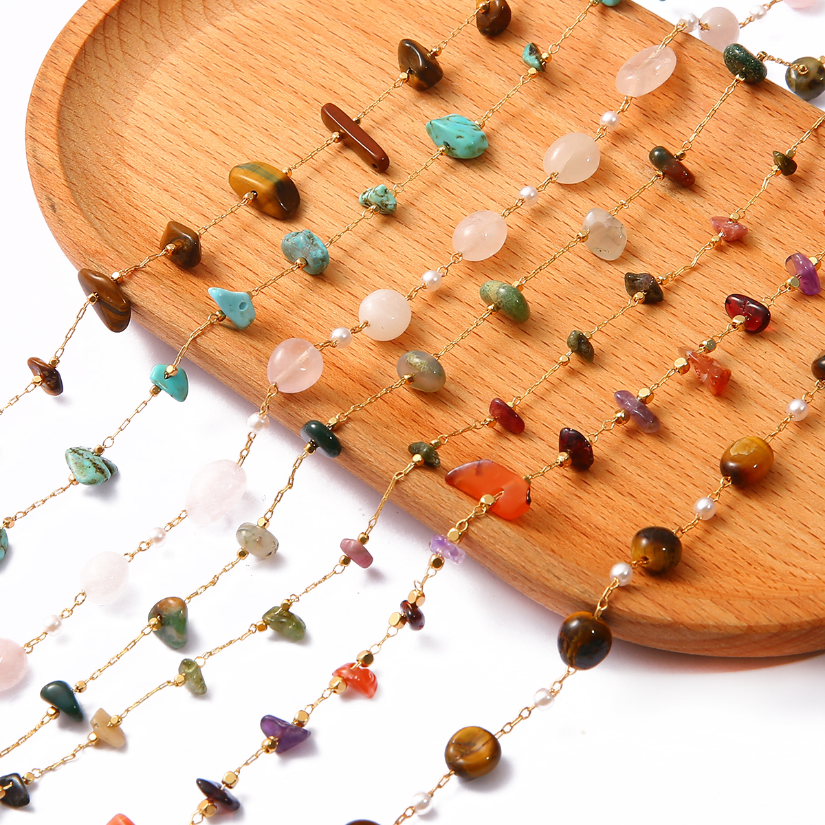 保色18k包真金碎石铜链条猫眼石红石榴紫水晶手工diy耳饰材料配件_虎窝淘