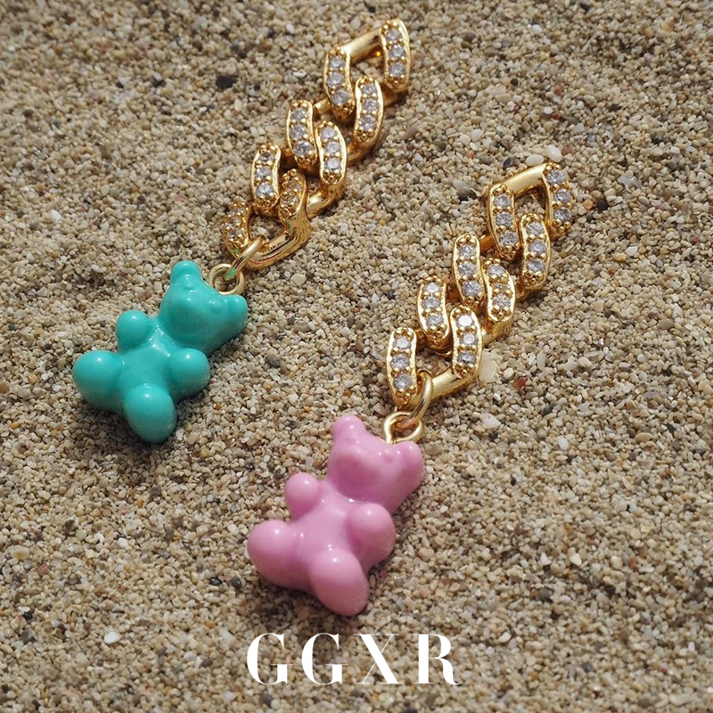 GGXR日韩链条小熊软糖耳环潮流时髦个性耳饰耳坠GD宋妍霏同款_虎窝淘