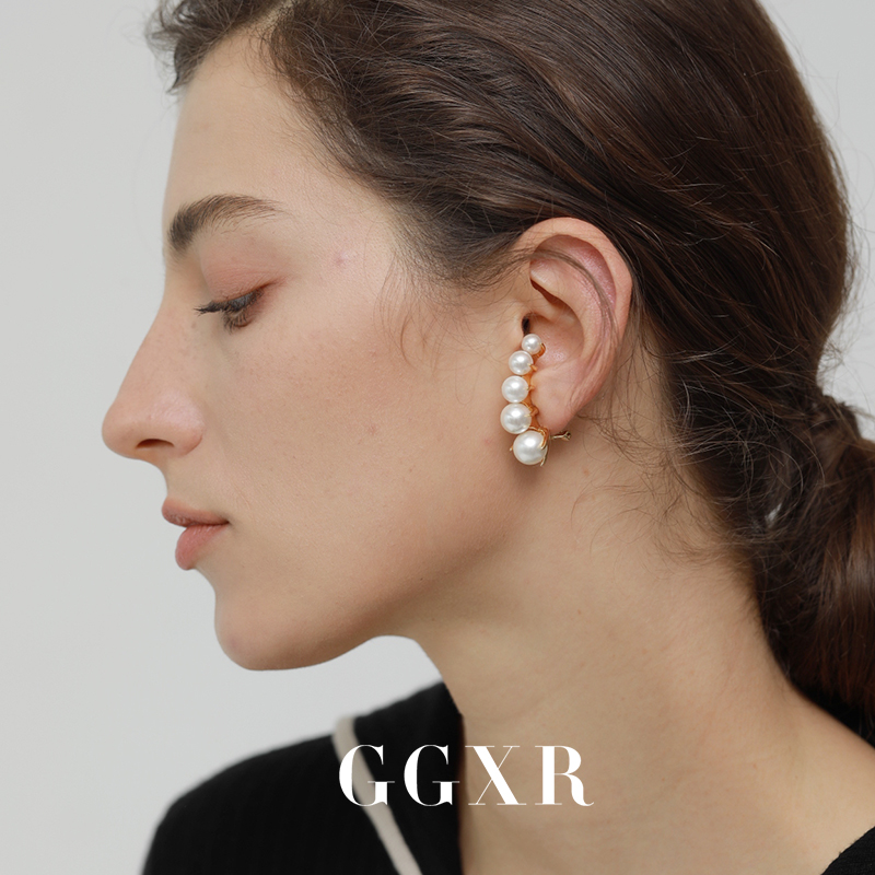 GGXR陈书婷同款复古一排珍珠耳环设计感气质耳夹耳钉_虎窝淘