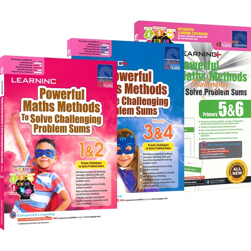 小学数学解题思路与方法训练题册3册套装 SAP Learning+ Powerful Maths Methods Primary 1-6小学 ...