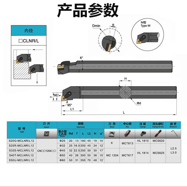 95度数控车刀镗孔刀杆S16Q/S20R/25S/32S-MCLNR12车床内孔机夹刀_虎窝淘