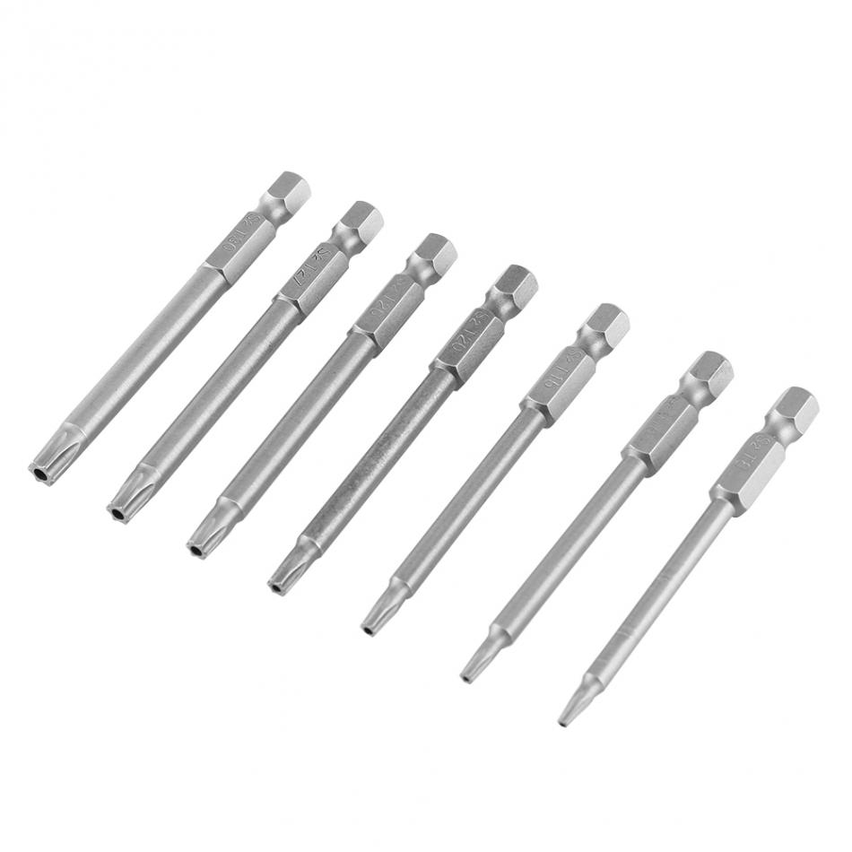 7pcs S2 Steel Torx Bit Set Bits 75mm 1/4 Inch Hex Shank T8-T_虎窝淘