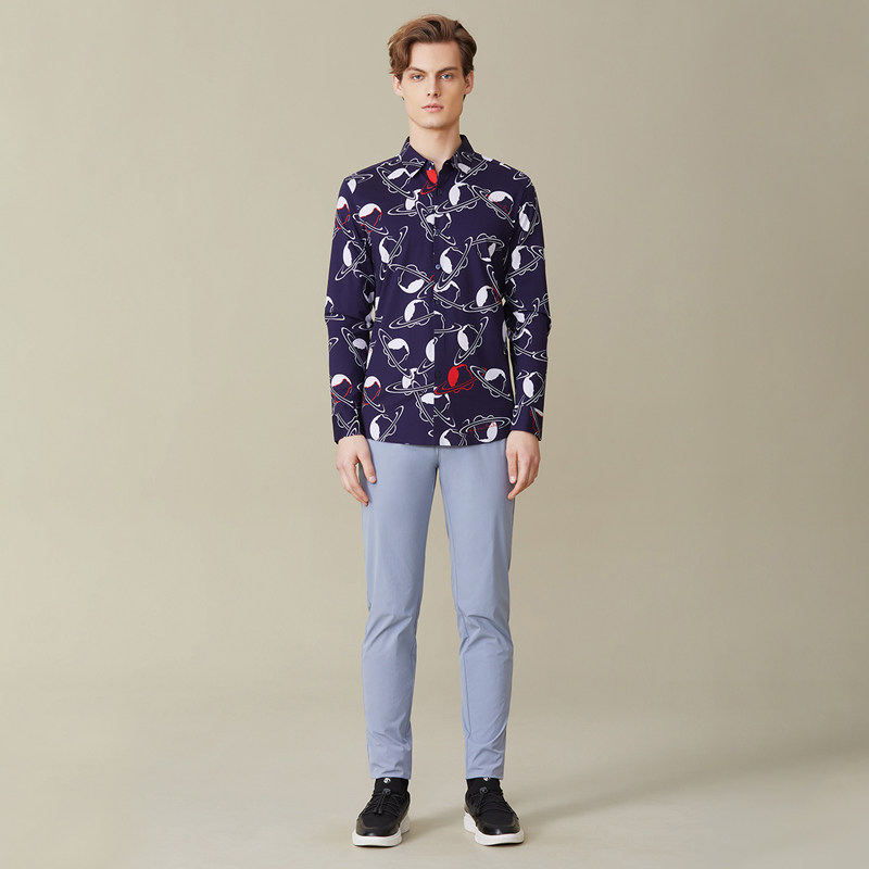 【优雅生活】CANUDILO/卡奴迪路太空熊猫针织长袖衬衫男纯棉衬衣_虎窝淘
