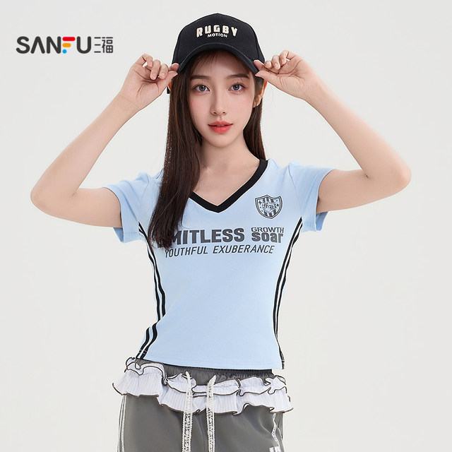 Sanfu short-sleeved T-shirt 2025 new summer American personalized spray ...