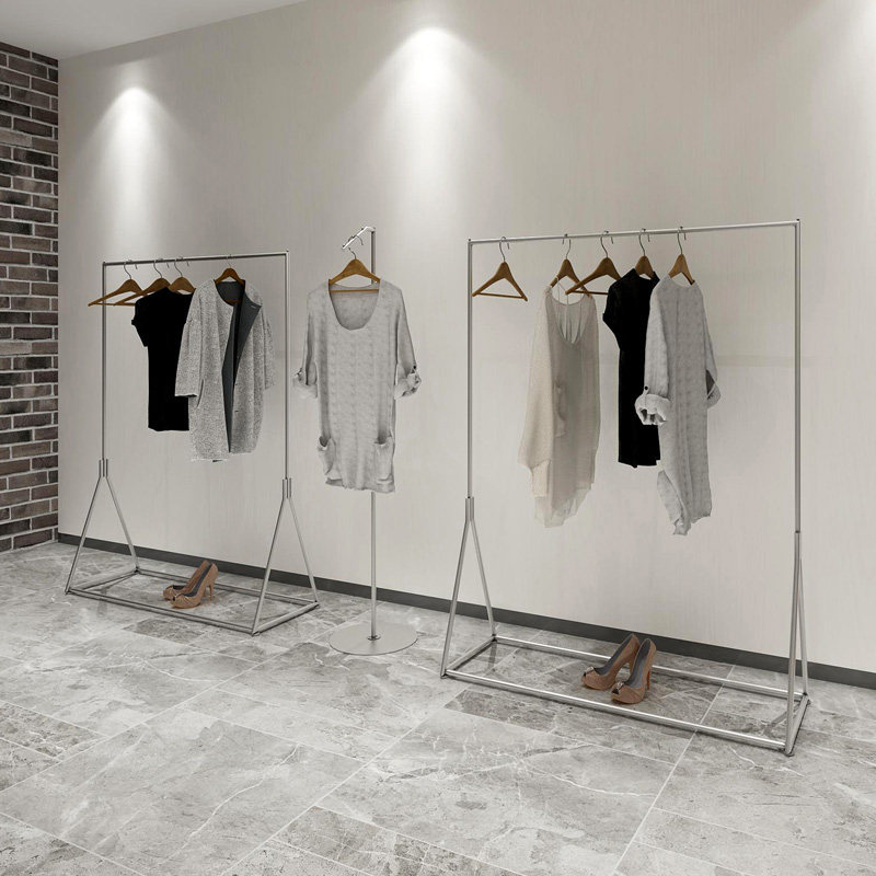 服装店展示架落地式组合银色铁艺男女装店货架中岛架童装挂衣服架_虎窝淘