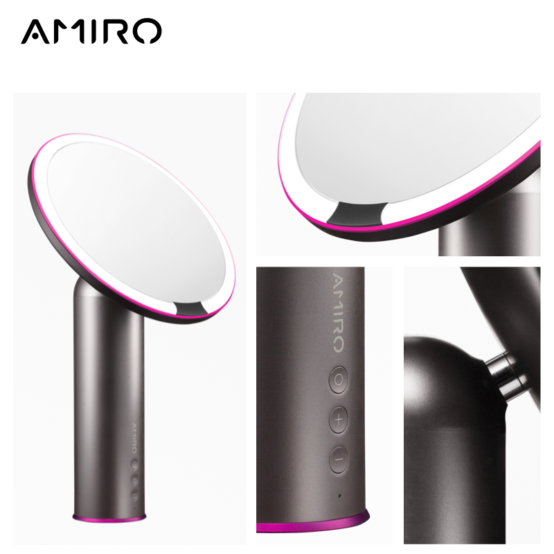 AMIRO觅光化妆镜led台式带灯O2系列日光家用桌面台式美妆小黑镜子_虎窝淘