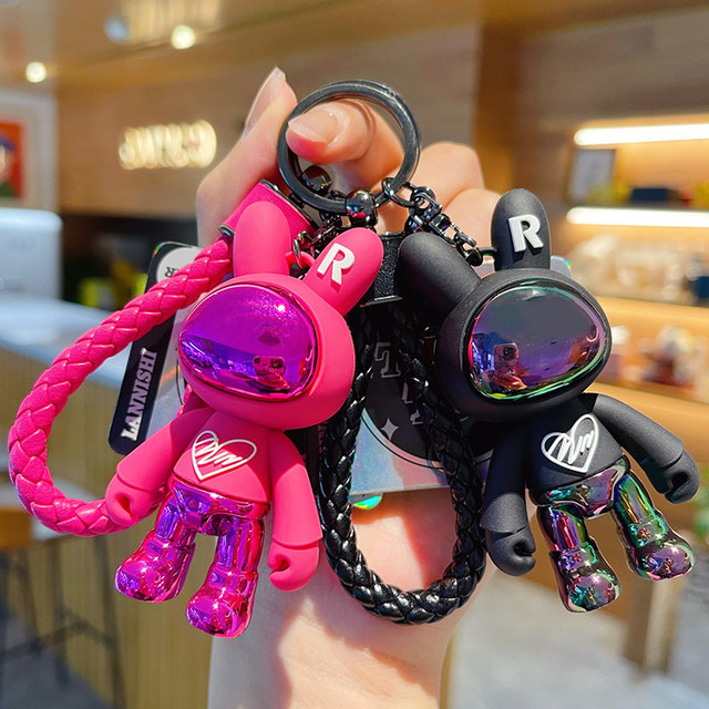 Personalized trendy and cool electro-optical rabbit car keychain ...