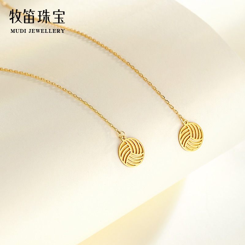 黄金长款耳坠高级感大气女18K金AU750国潮复古圆环流苏耳线不掉色_虎窝淘