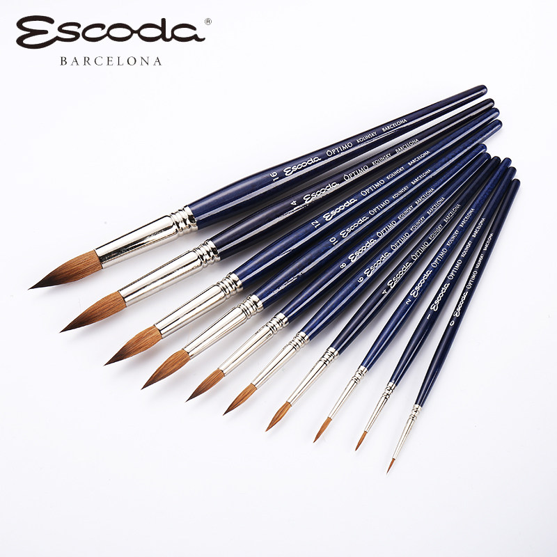 西班牙笔皇escoda Optimo貂毛圆头水彩画笔尖头 1210_虎窝淘