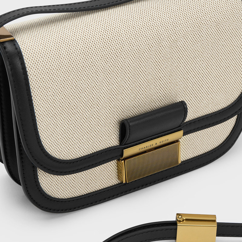 【七夕礼物】CHARLES＆KEITH女包CK2-80782074帆布拼接单肩豆腐包_虎窝淘